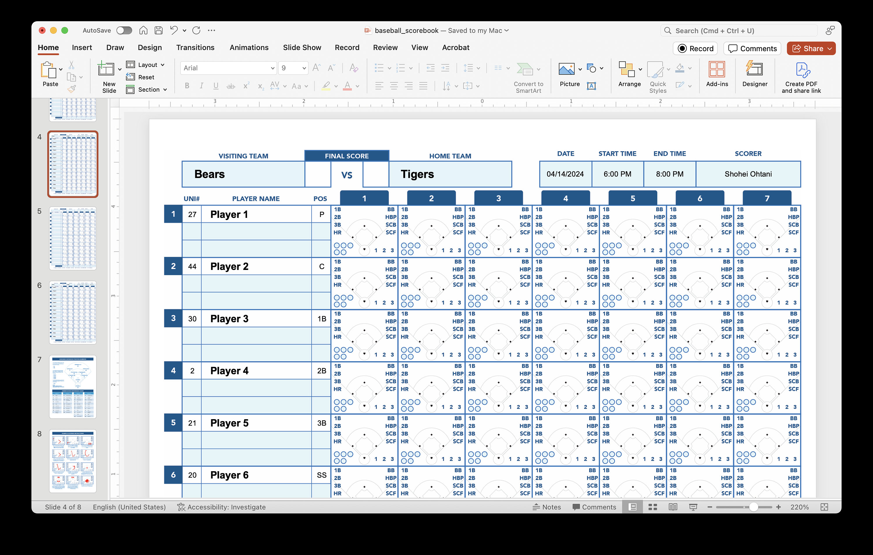 Digital Download Baseball and Softball Lineup Scorebook With Scoring ...