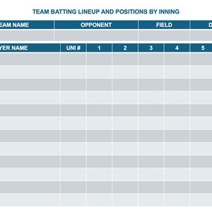 Baseball Hitting Lineup and Positions by Inning Template for Little ...