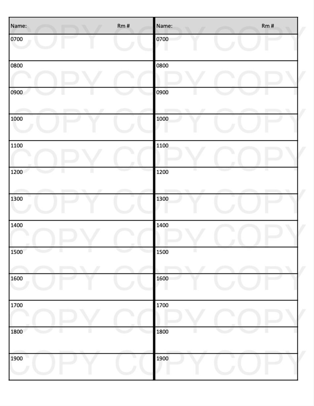 Timed Report Sheet - 2 Patients Vertical, Dayshift - Etsy