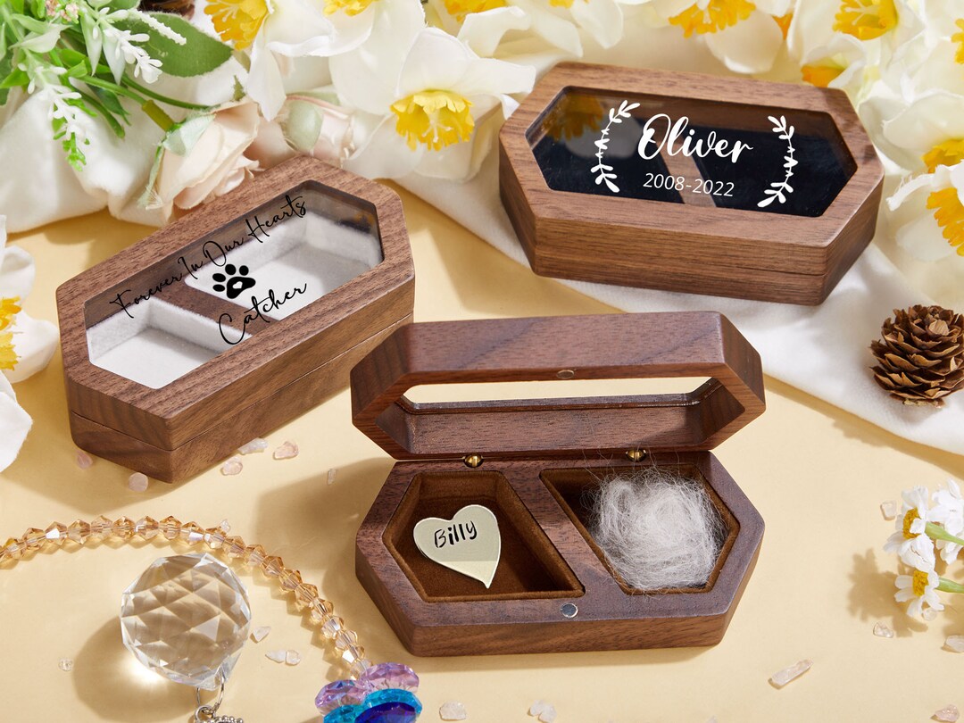 Pet Fur Keepsake Memorial Box, Custom Rainbow Bridge, Pet Tag Keeper ...