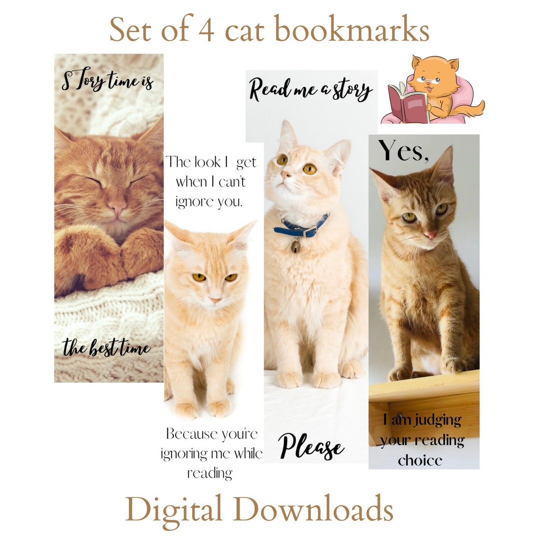 Set of 4, Ginger Cat Printable Bookmark Templates , Digital Bookmarks ...