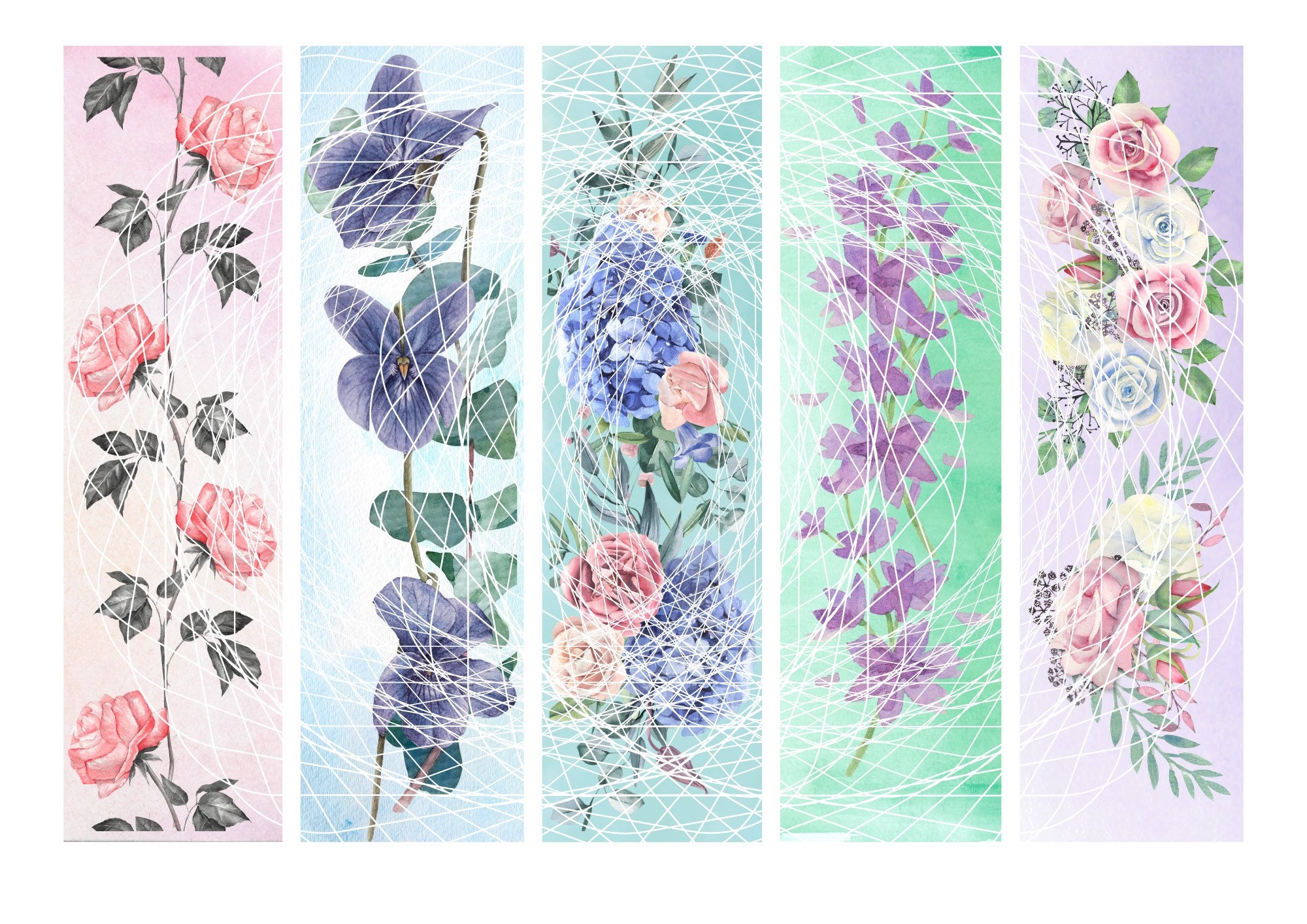 Floral Printable Bookmark Templates, Books, Flowers, Digital Bookmarks ...