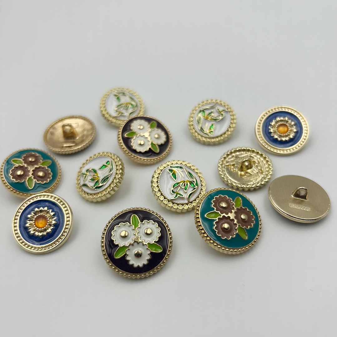 Vintage Floral Enamel Buttons: Gold Alloy, 20/22mm - Etsy