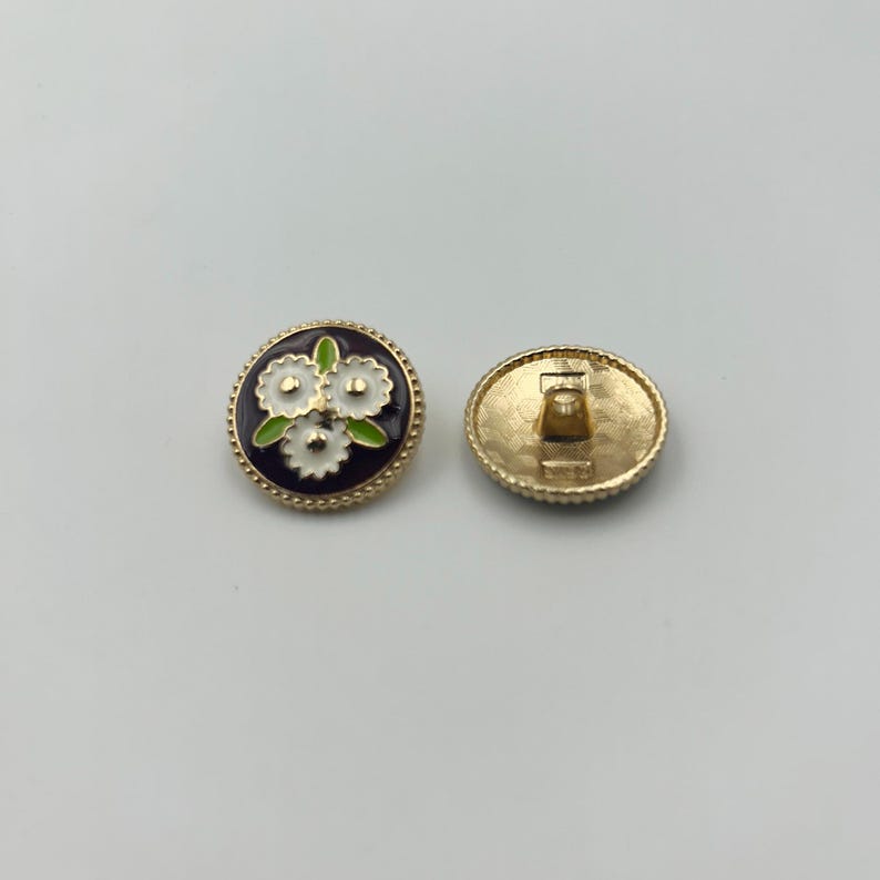 Vintage Floral Enamel Buttons: Gold Alloy, 20/22mm - Etsy