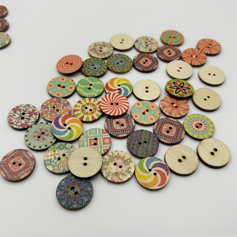 Bohemian Wooden Buttons: Colorful Mixed Set for Sewing, DIY Crafts - Etsy