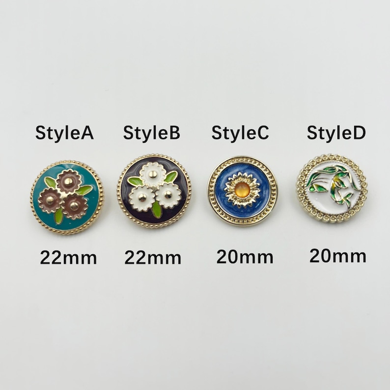 Vintage Floral Enamel Buttons: Gold Alloy, 20/22mm - Etsy
