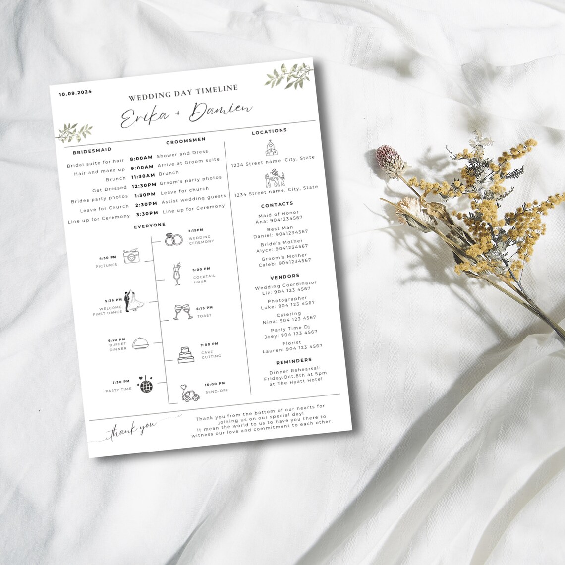 Wedding Day Timeline Template, Printable and Editable Digital File ...