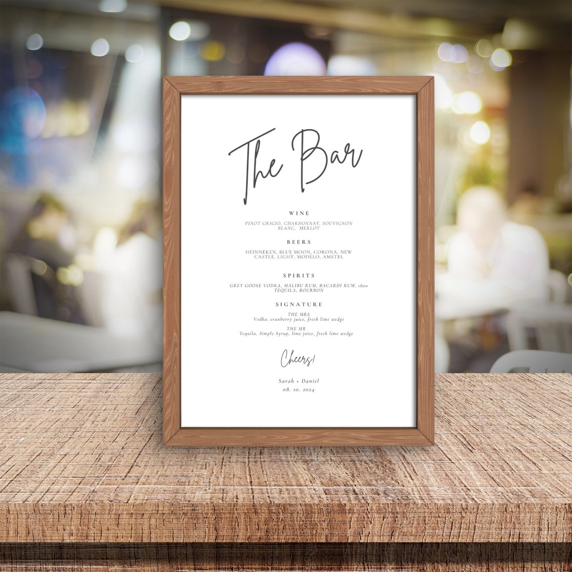 Minimalist Wedding Bar Menu Template, Modern Bar Menu Wedding Sign ...