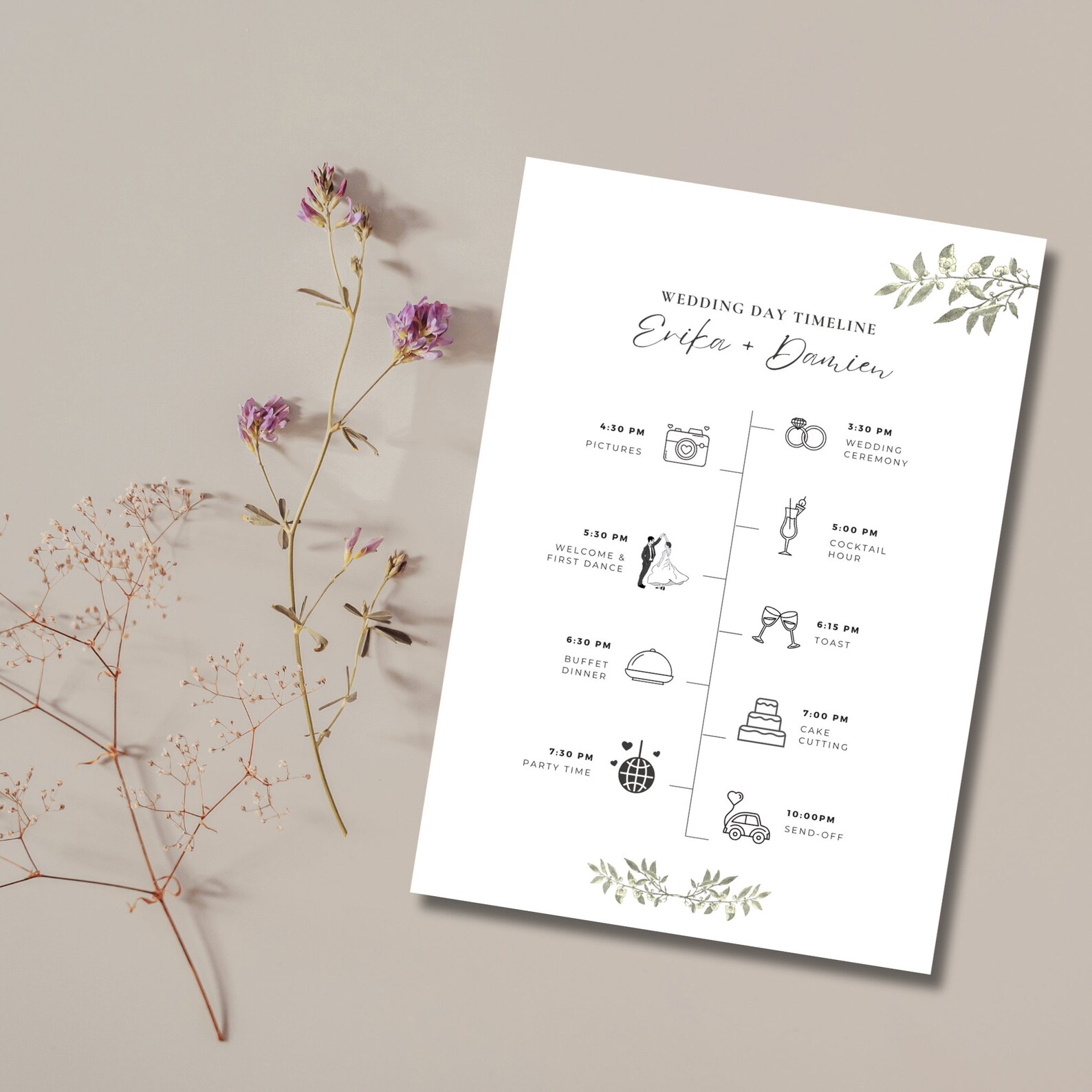 Wedding Day Timeline Template, Printable and Editable Digital File ...