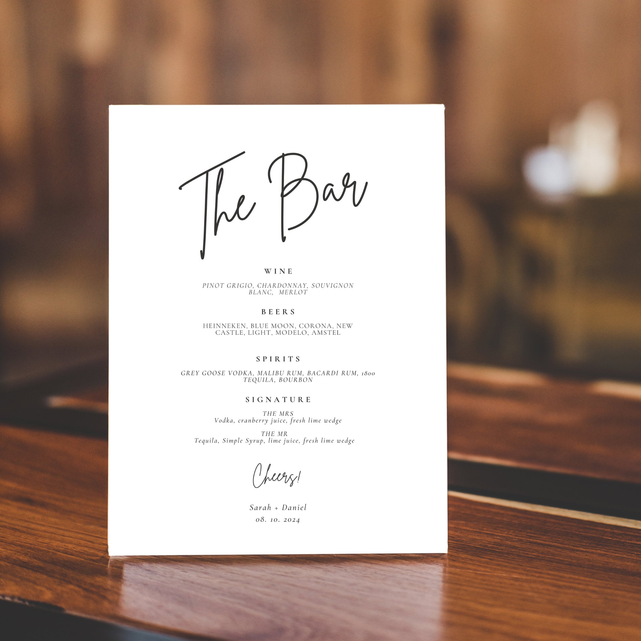 Minimalist Wedding Bar Menu Template, Modern Bar Menu Wedding Sign ...