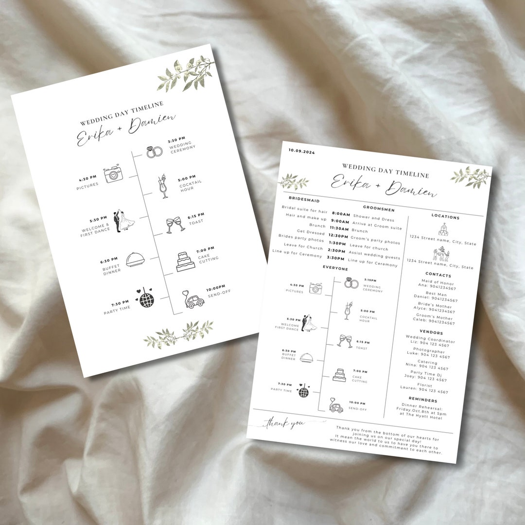 Wedding Day Timeline Template, Printable and Editable Digital File ...