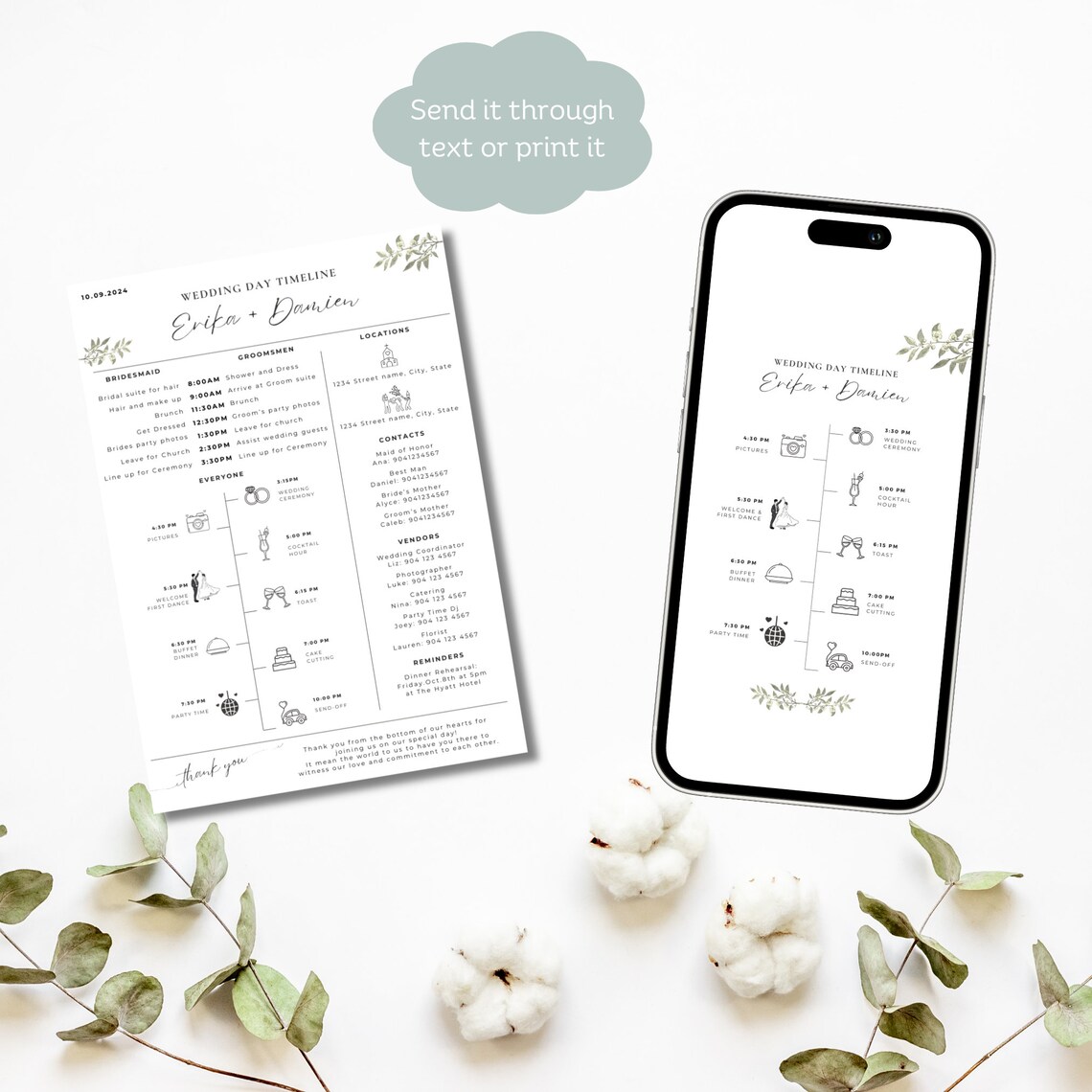 Wedding Day Timeline Template, Printable and Editable Digital File ...