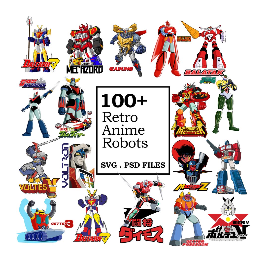 Retro Anime Robots Design, SVG Bundle, PNG Bundle, SVG Sublimation, Png ...