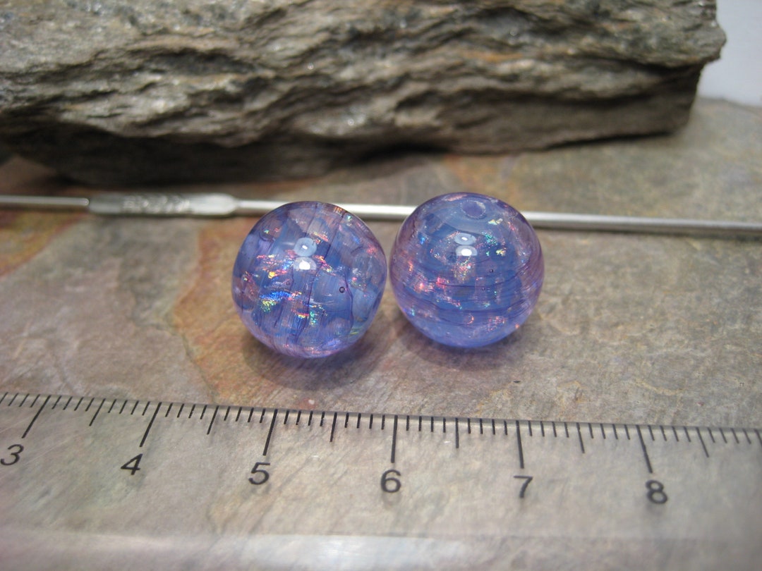 Dichroic Fleck Veiled Round a Pair Lampwork Glass Beads by Beth Mellor ...