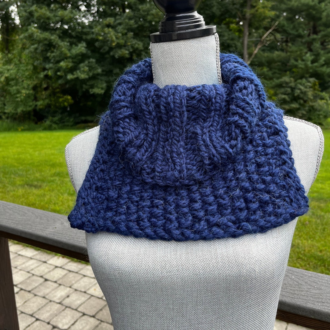 Cobalt Blue Dickey Chunky Knit Alpaca Blend Cowl Dickie Folded ...
