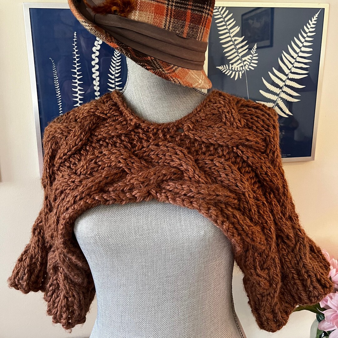 Bohemian Chunky Knit Rust Shrug Recycled Yarn Cropped 3/4 Sleeve ...