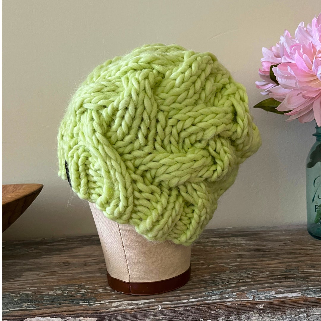 Bright Lime Neon Green 100% Peruvian Wool Handknit Chunky Aran Cable ...