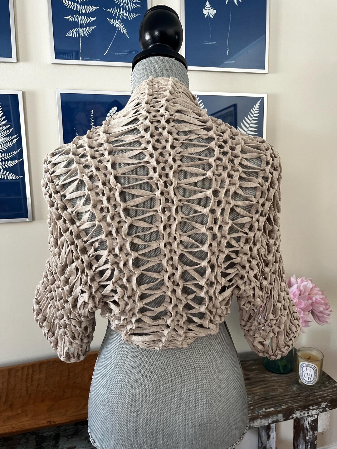 Beige Knitted Shrug Hand Knit Shrug Boho Chic Shrug Bolero Drop Stitch ...