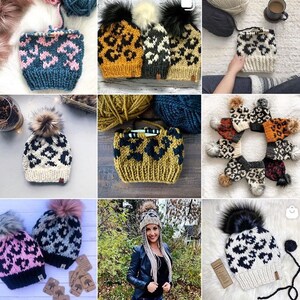 Knitting Pattern Animal Attraction Leopard Print Pompom Bulky Hat for ...