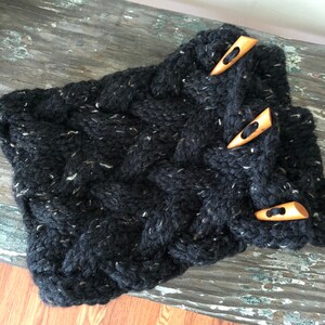Black Tweed Knitted Chunky Cabled Cowl, Bulky Cable Neck Warmer With 3 ...