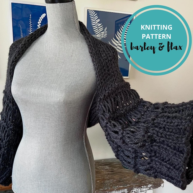 Knitting Pattern Drop Stitch Shrug Bulky Yarn Knitted Beachfront Bolero ...