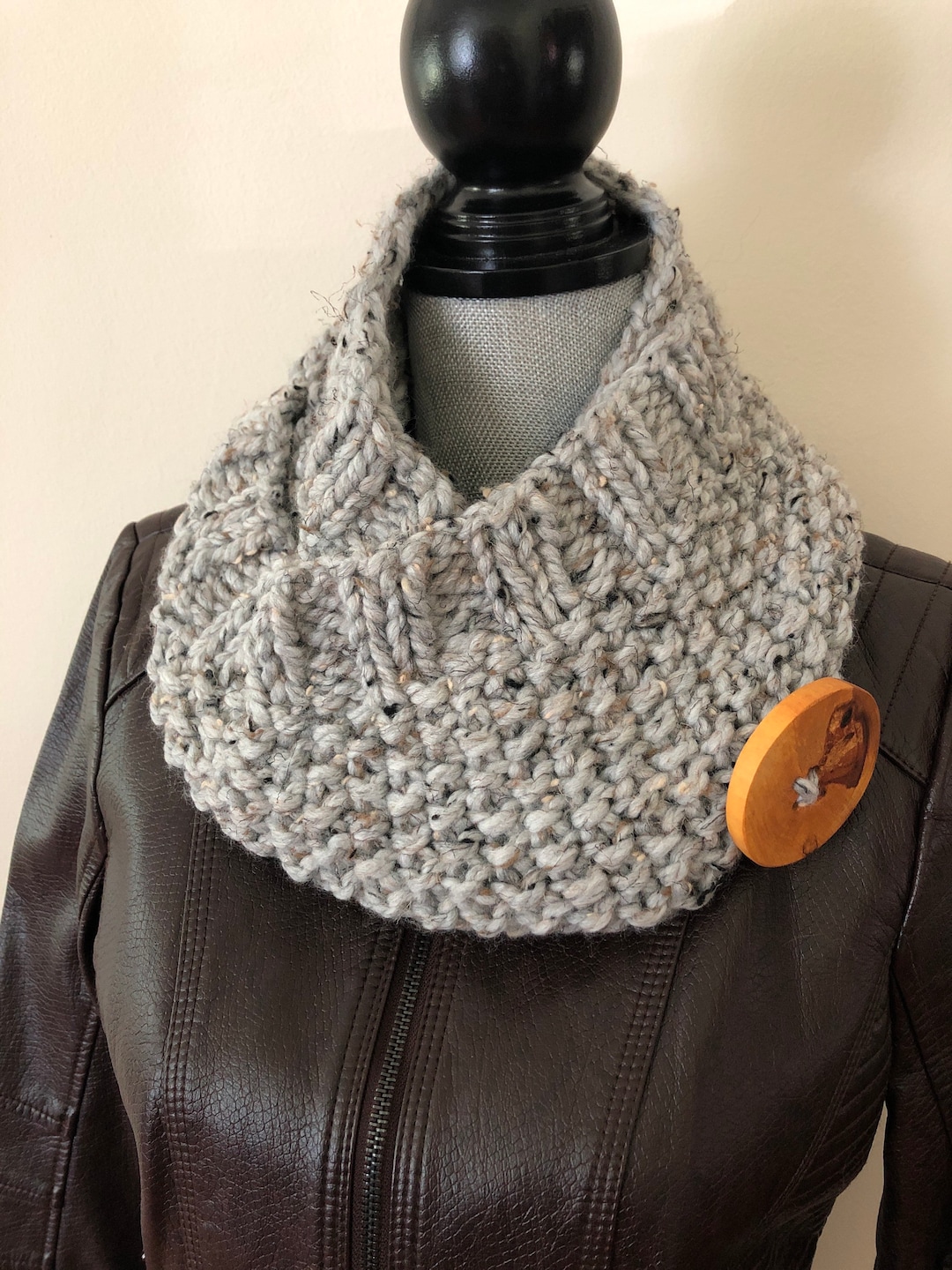 Gray Chunky Knit Cowl Neck Warmer Bulky Tweed Cowl With Large - Etsy
