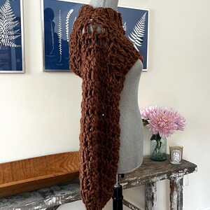Rust Chunky Crochet Shrug Sleeves Thick Boho Oversized Cropped Pullover ...