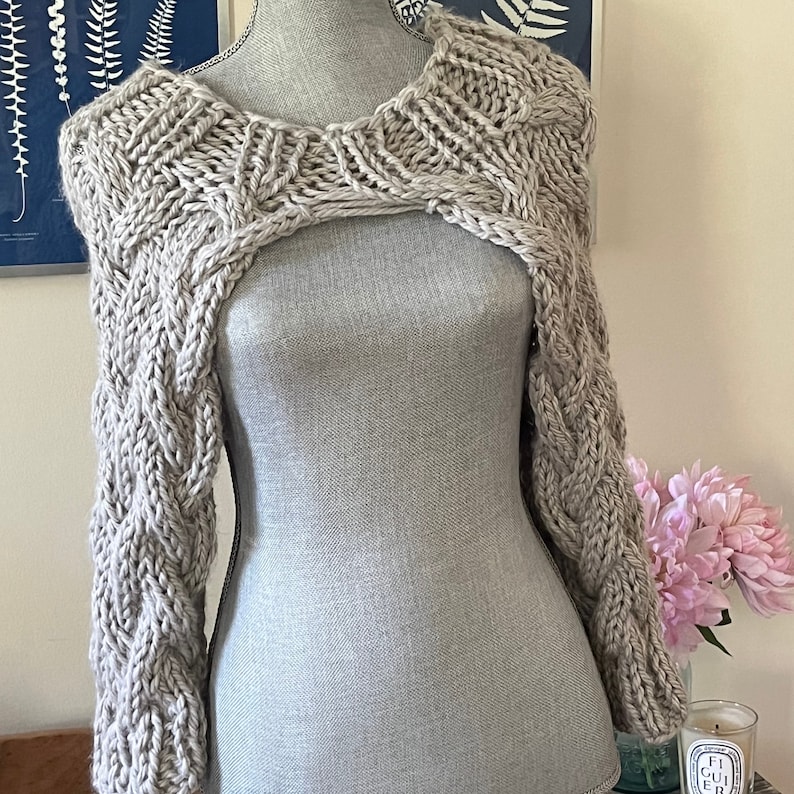 Knitting Pattern Braided Cable Shrug Chunky Sleeve Bulky Boho Cabled ...