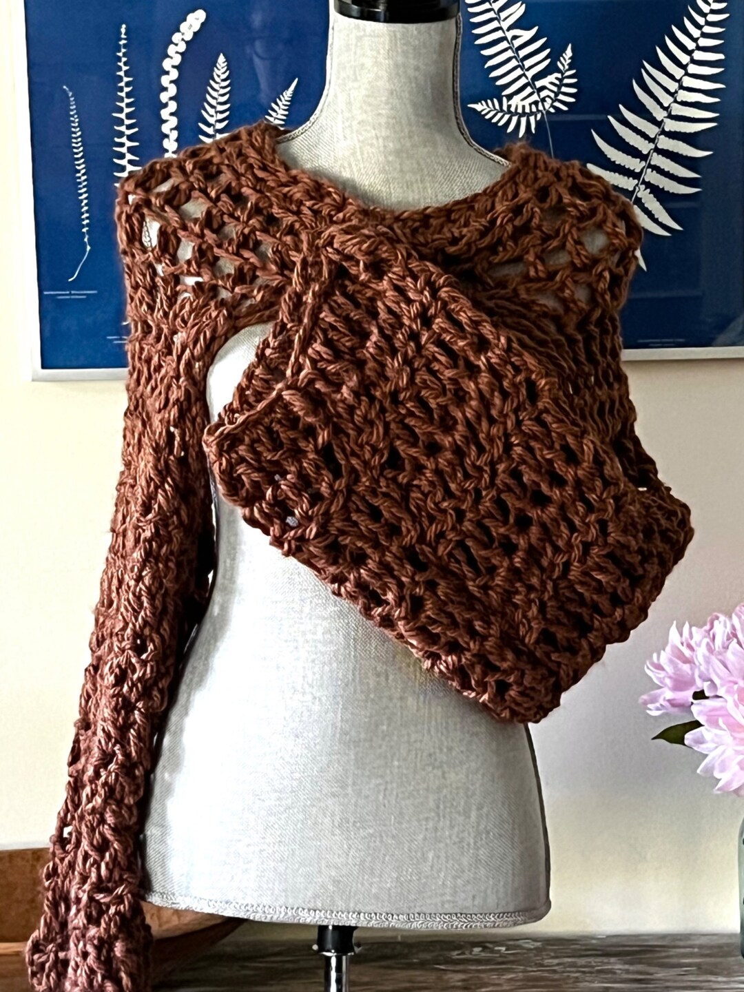 Rust Chunky Sleeve Shrug Oversized Crochet Pullover Bolero Wool-free ...