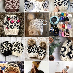 Knitting Pattern Animal Attraction Leopard Print Pompom Bulky Hat for ...
