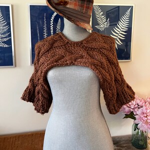 Bohemian Chunky Knit Rust Shrug Recycled Yarn Cropped 3/4 Sleeve ...