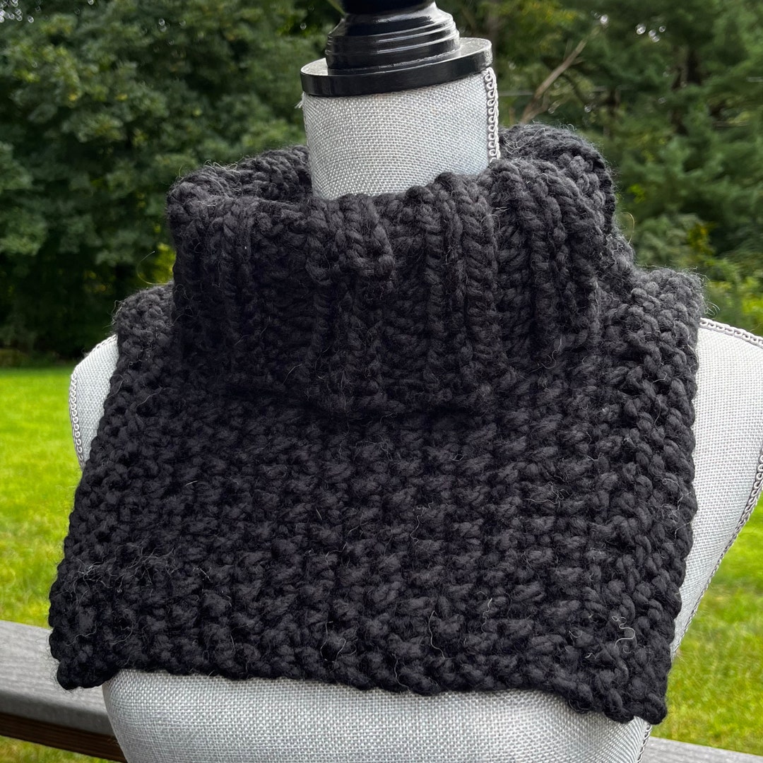 Black Chunky Knit Cowl Dickie Folded Turtleneck Knitted Dickey Neck ...