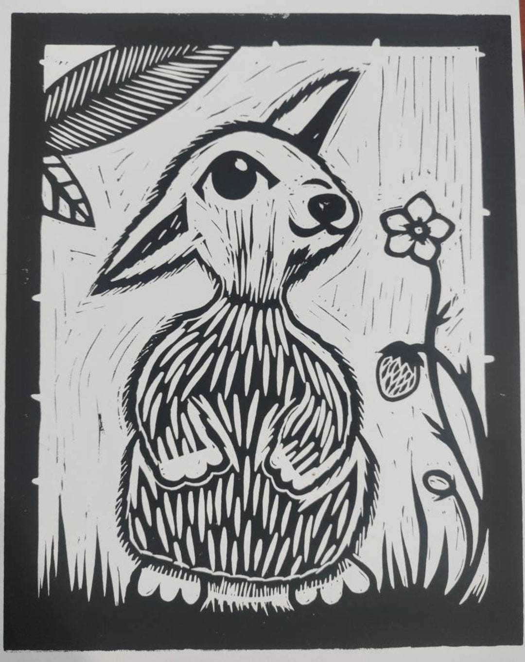 Curious Bunny Original Linocut Artwork Print 810 - Etsy