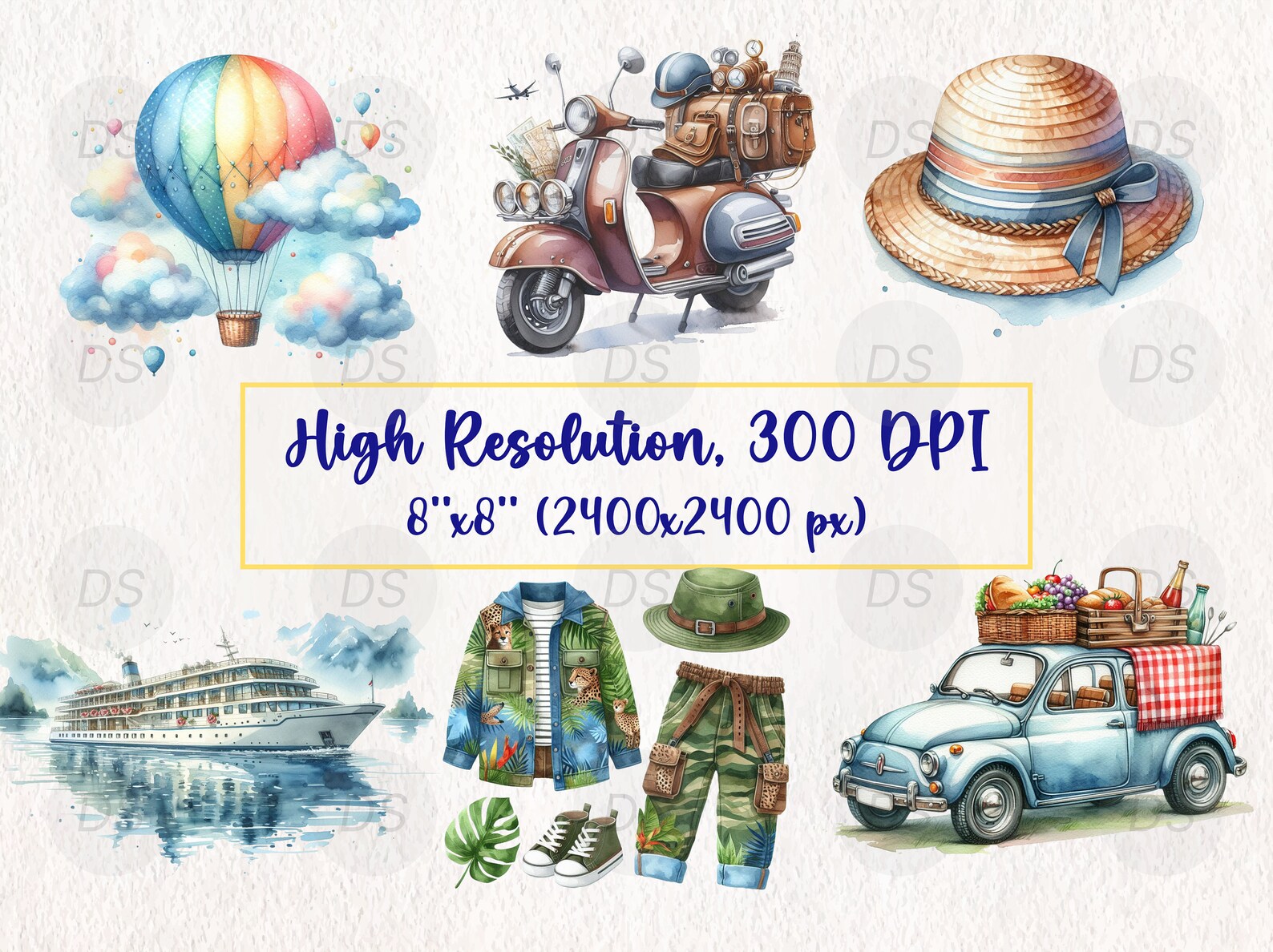 Watercolor Travel Clipart | Commercial Use PNG Files | Instant Download ...