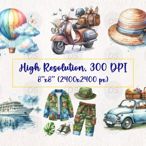 Watercolor Travel Clipart | Commercial Use PNG Files | Instant Download ...