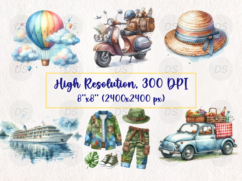 Watercolor Travel Clipart | Commercial Use PNG Files | Instant Download ...