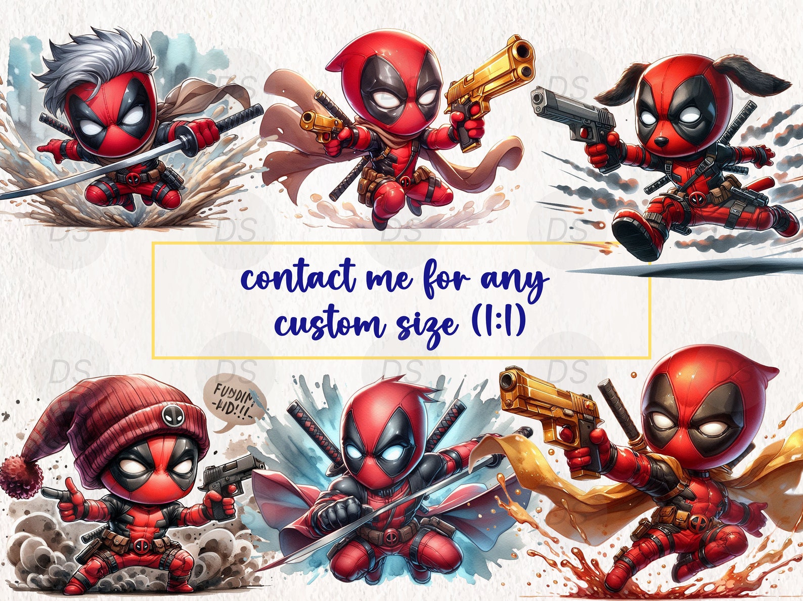 Watercolor Cute Deadpool Chibi Clipart | Quirky & Cute Digital Download ...