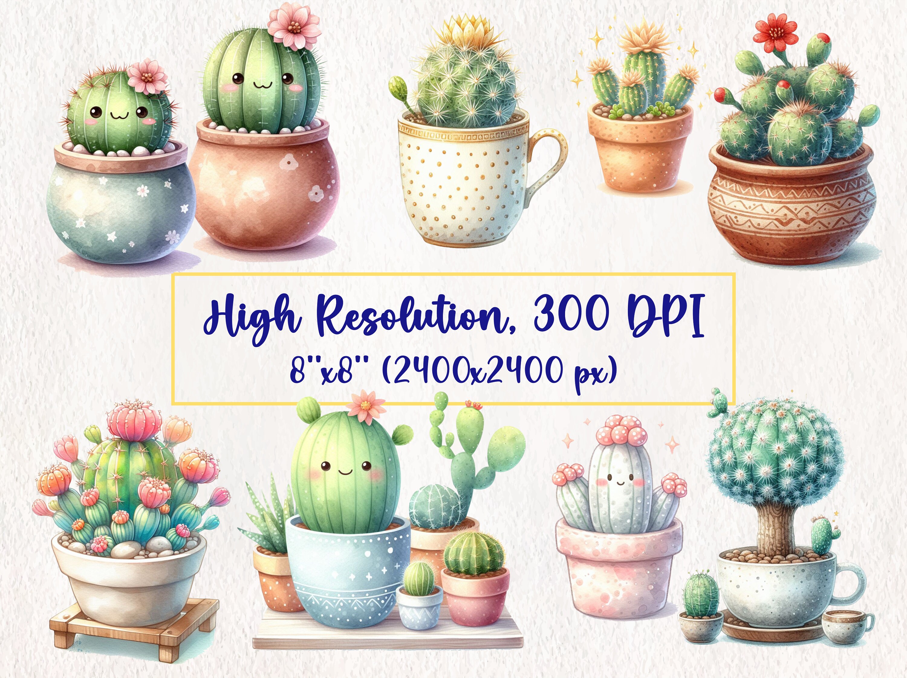 Watercolor Cute Cactus Pot Clipart | Commercial Use PNG Files | DIY ...