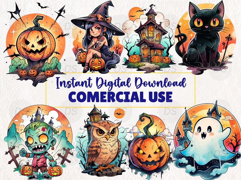 Watercolor Cute Mysterious Halloween Clipart | Adorable Spooky Elements ...
