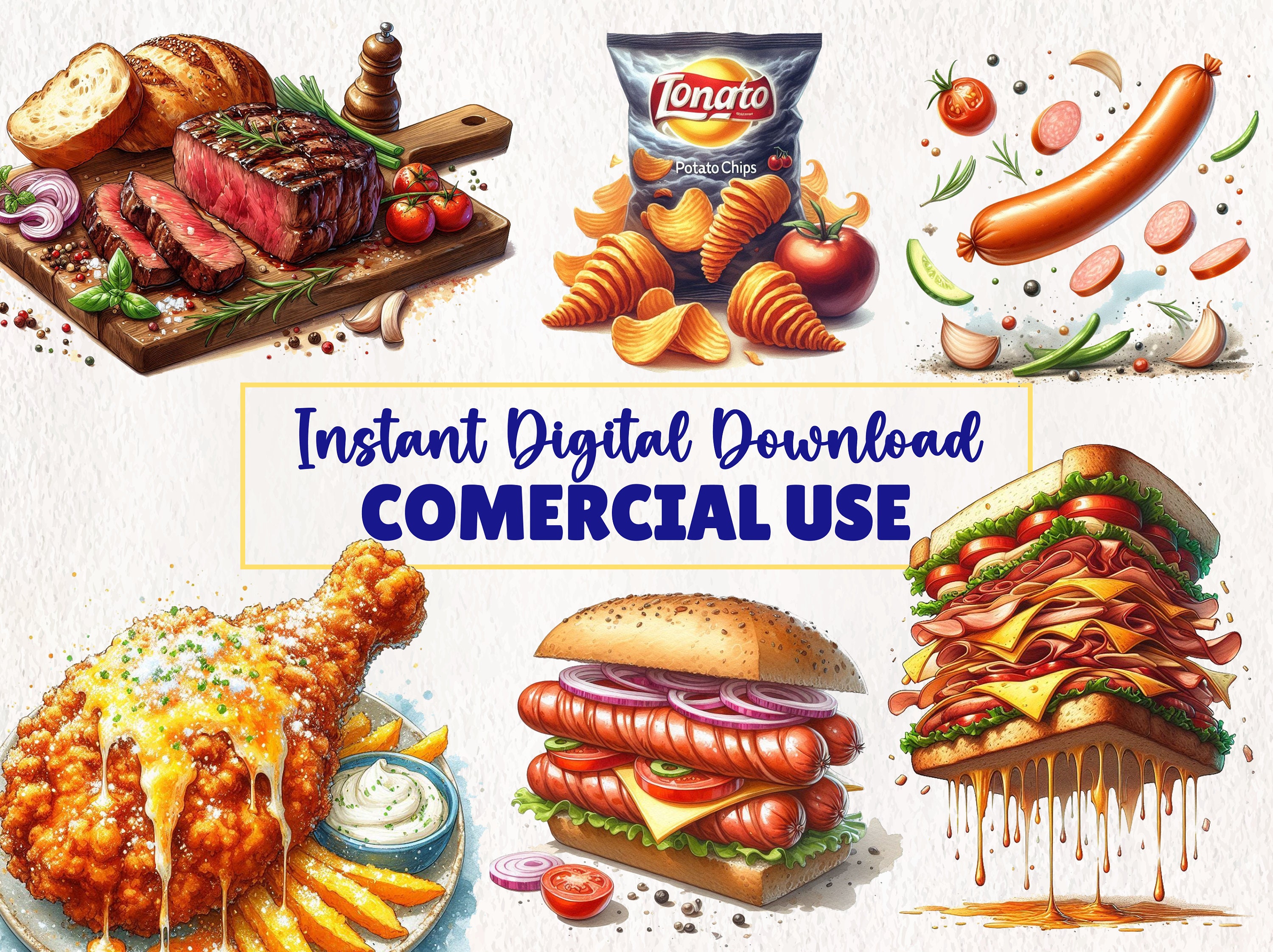Watercolor Fast Food Clipart | Delicious Digital Art for Crafts, Menus ...