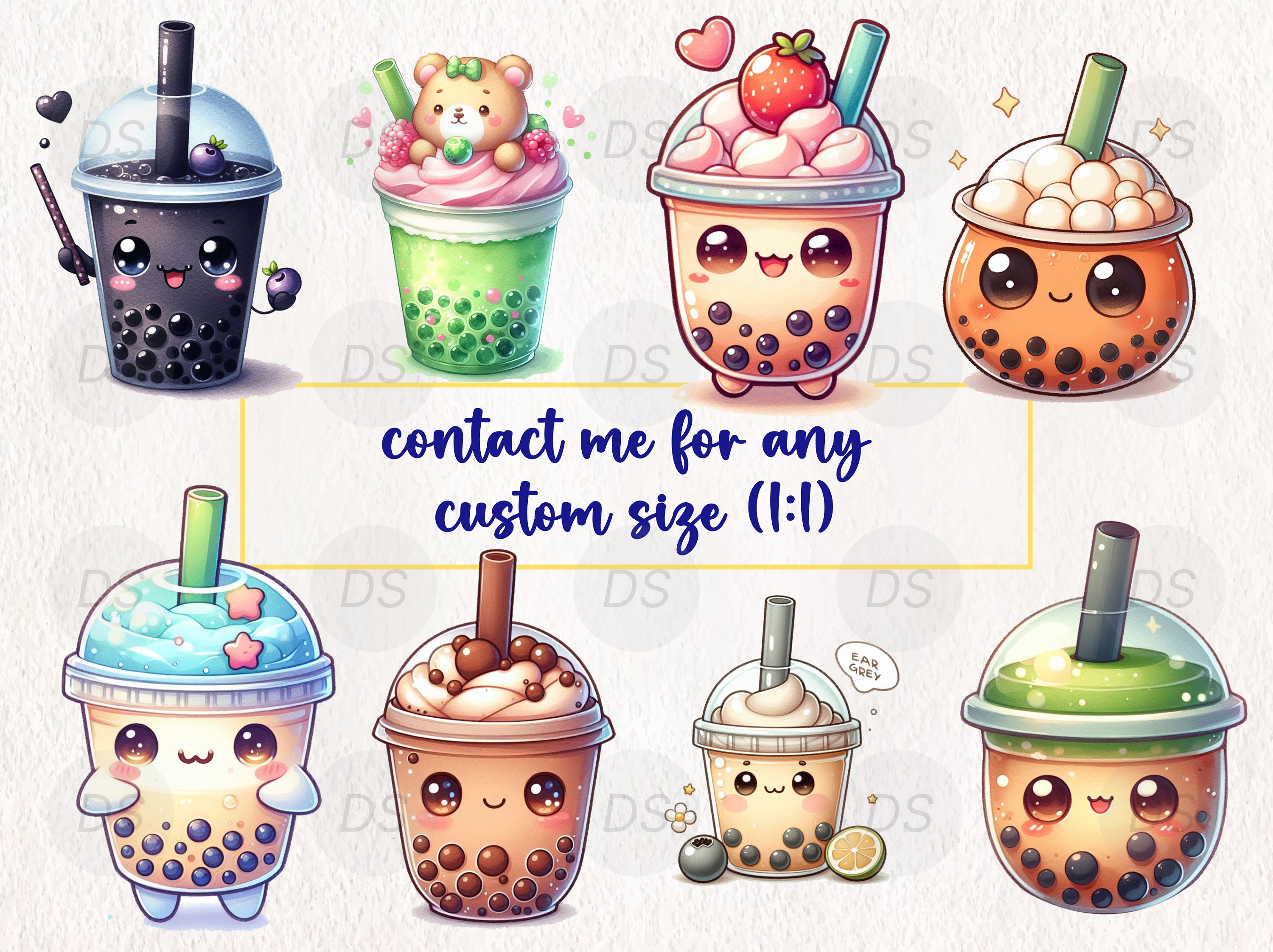 Watercolor Cute Bubble Tea Clipart | Commercial Use PNG Files | DIY ...