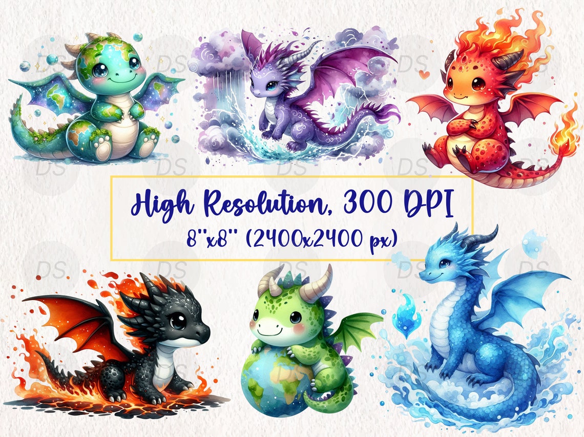 Watercolor Dragons Clipart – 40 PNG Set - Etsy