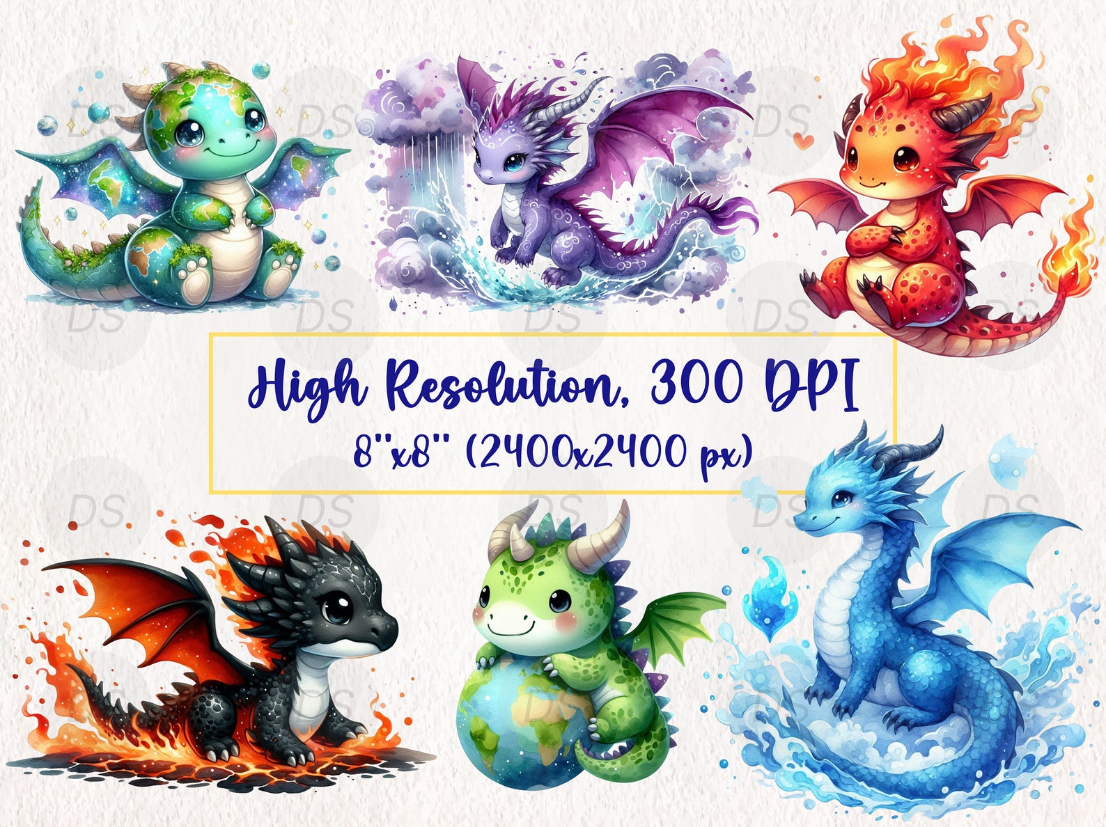 Watercolor Dragons Clipart – 40 PNG Set - Etsy