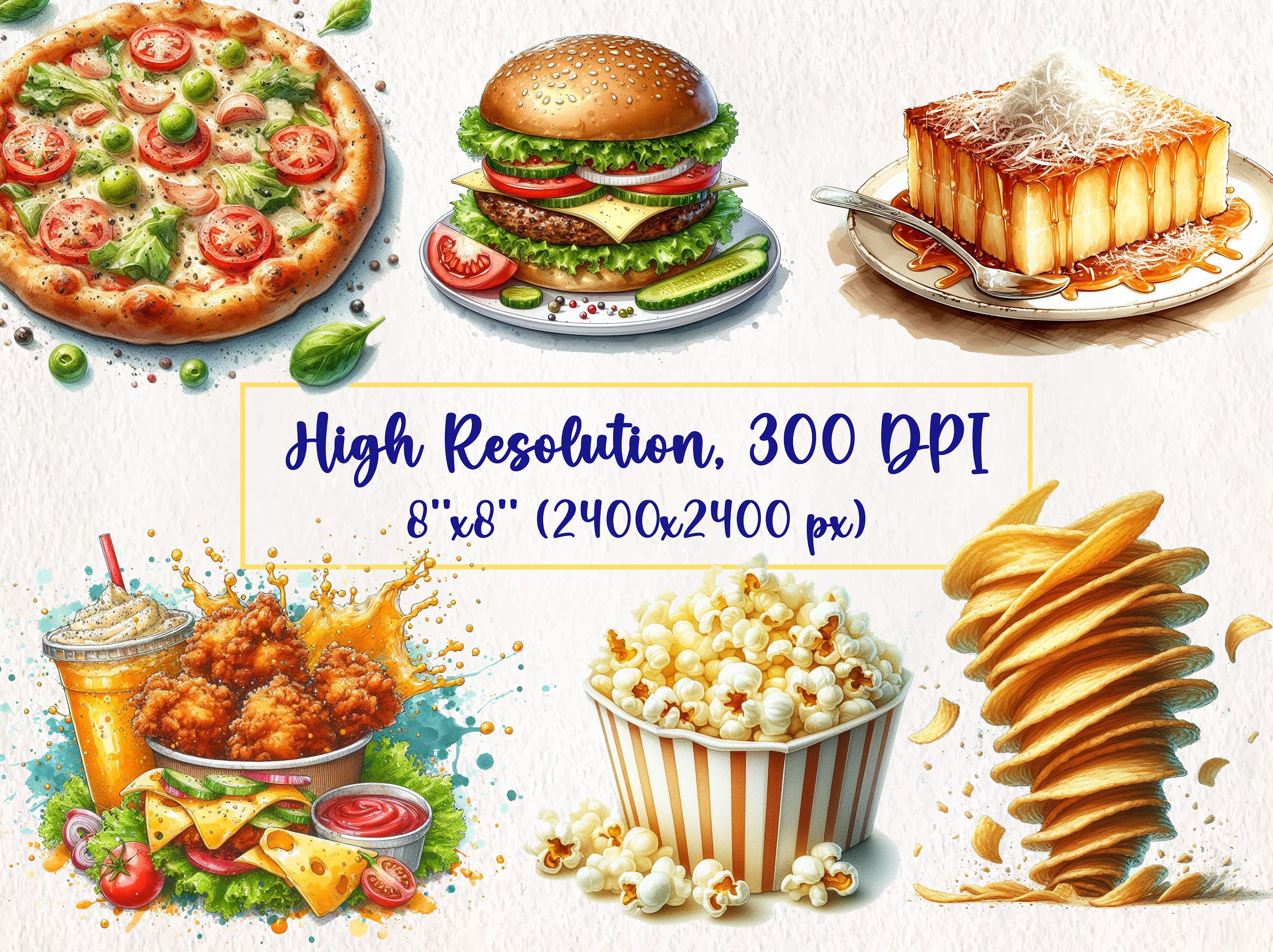 Watercolor Fast Food Clipart | Delicious Digital Art for Crafts, Menus ...