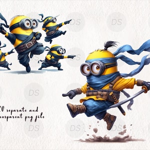 Watercolor Minion Ninja Clipart | Cute Ninja Characters, Digital ...