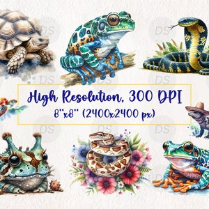 Watercolor Reptiles Clipart Commercial Use PNG Files 40 Png Instant ...