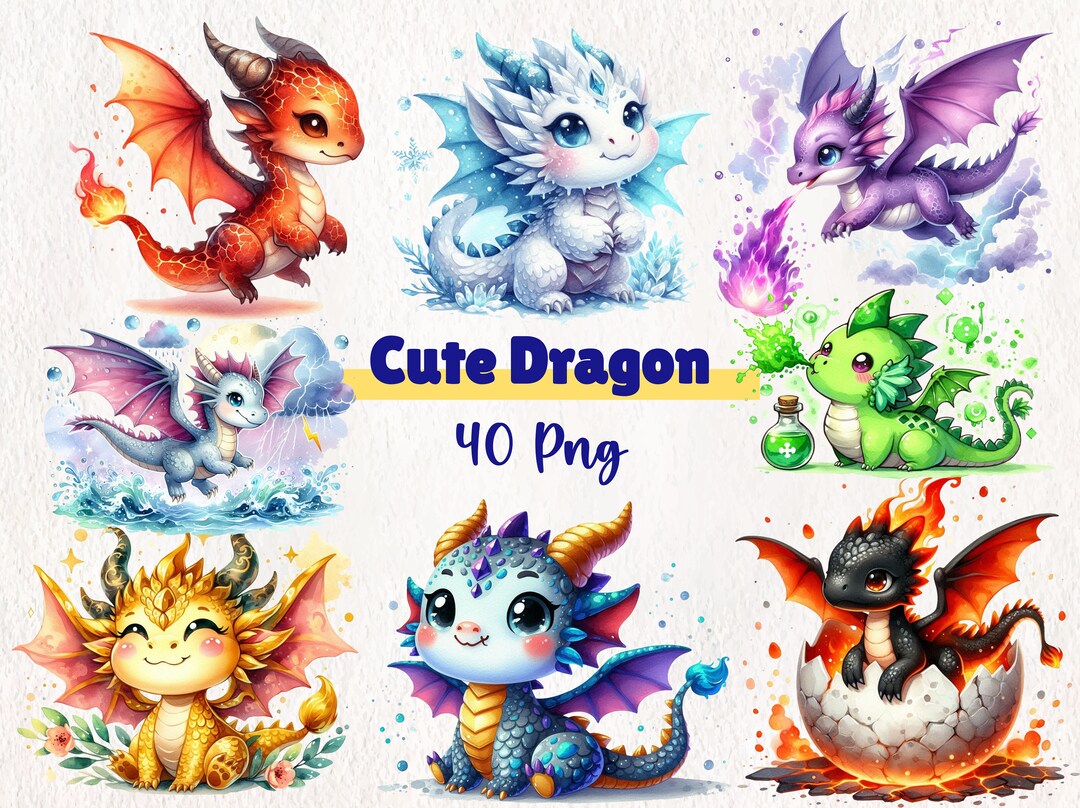 Watercolor Dragons Clipart – 40 PNG Set - Etsy