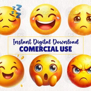 Watercolor Face Emotions Emoji Clipart | Cute Face | 40 PNG Instant ...