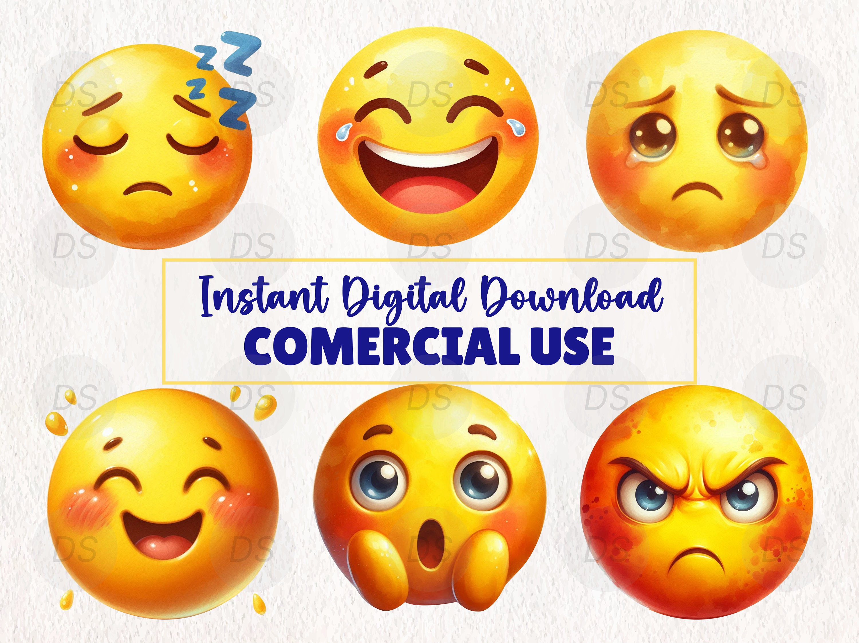 Watercolor Face Emotions Emoji Clipart | Cute Face | 40 PNG Instant ...