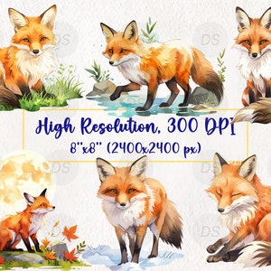 Watercolor Fox Clipart | Cute Woodland Animal Illustrations ...
